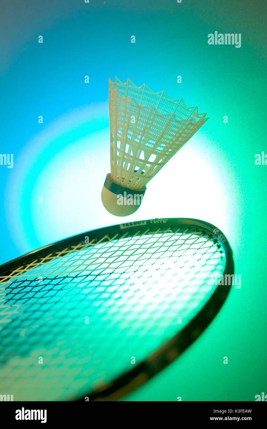 Badminton racquet and shuttlecock Stock Photo - Alamy
