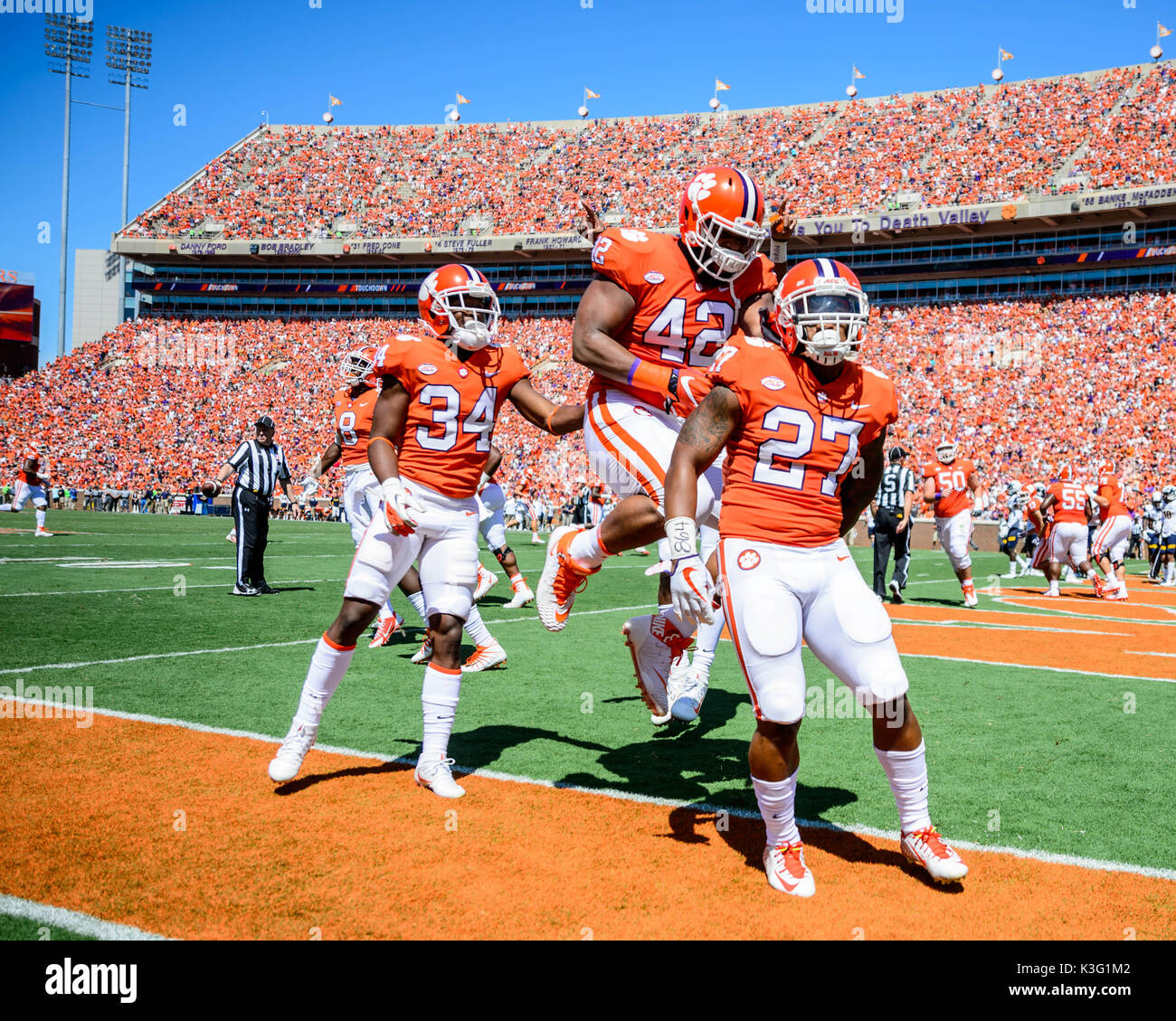 Clemson running back C.J. Fuller (27) celebrates a touchdown during the ...