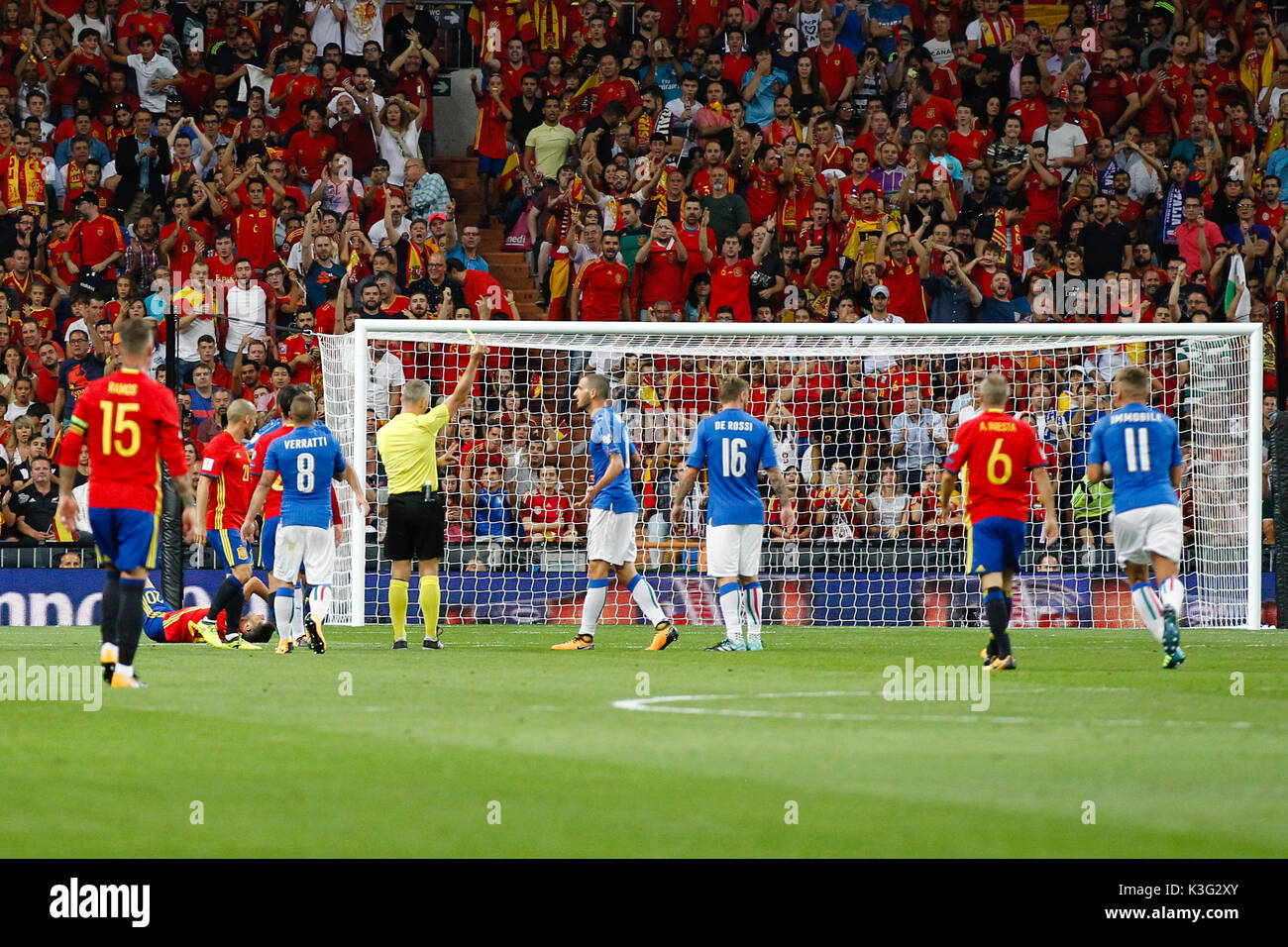 Leonardo Bonucci (19) Italian player receives a yellow card In action ...