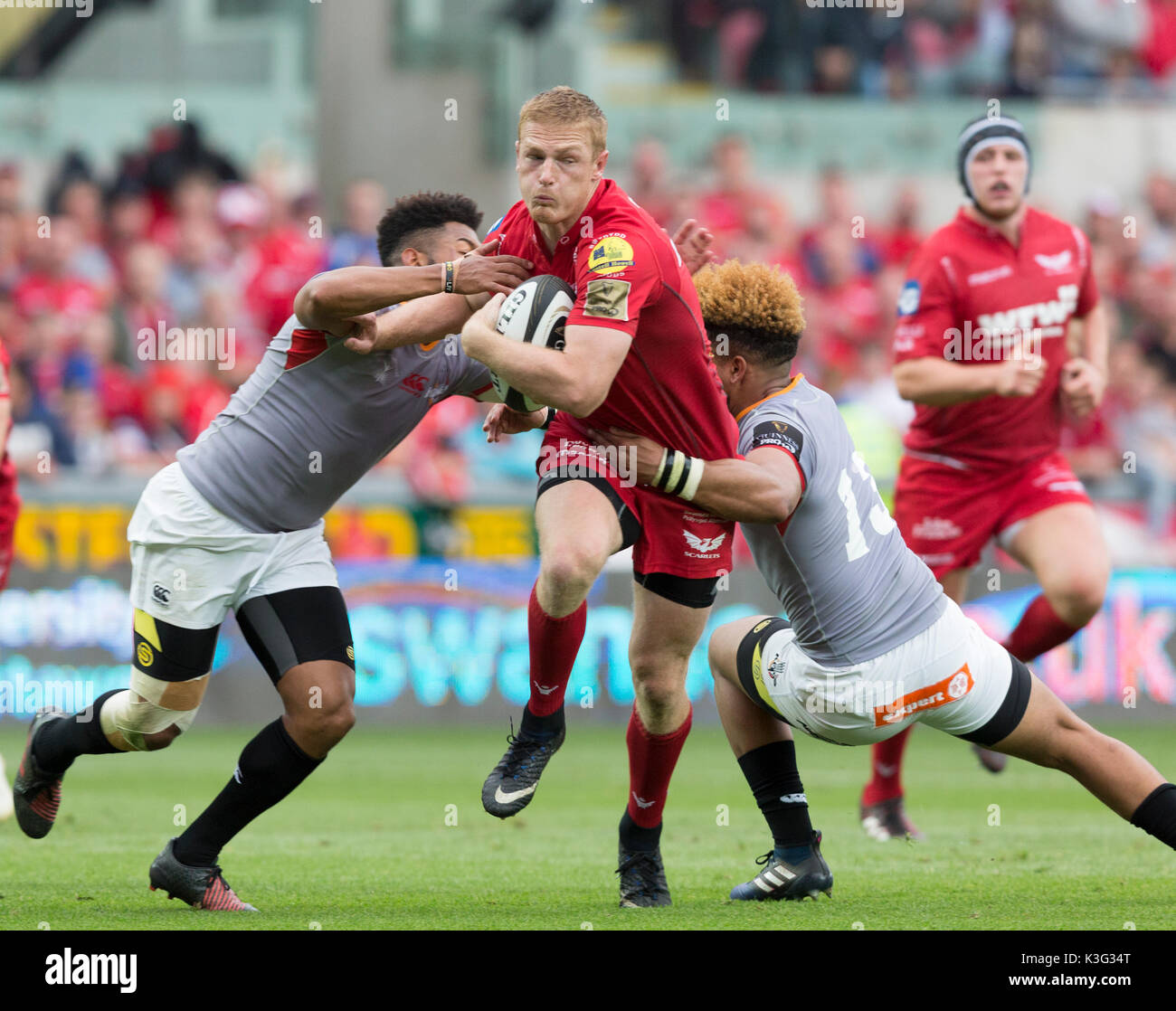 Johnny McNicholl in action for the Scarlets rugby team in the Pro14 at ...
