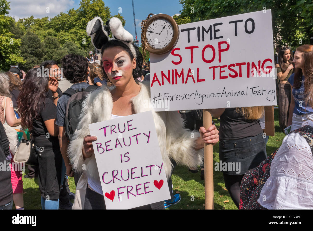 London , UK. 2nd September 2017. A woman in a rabbit costume with ...