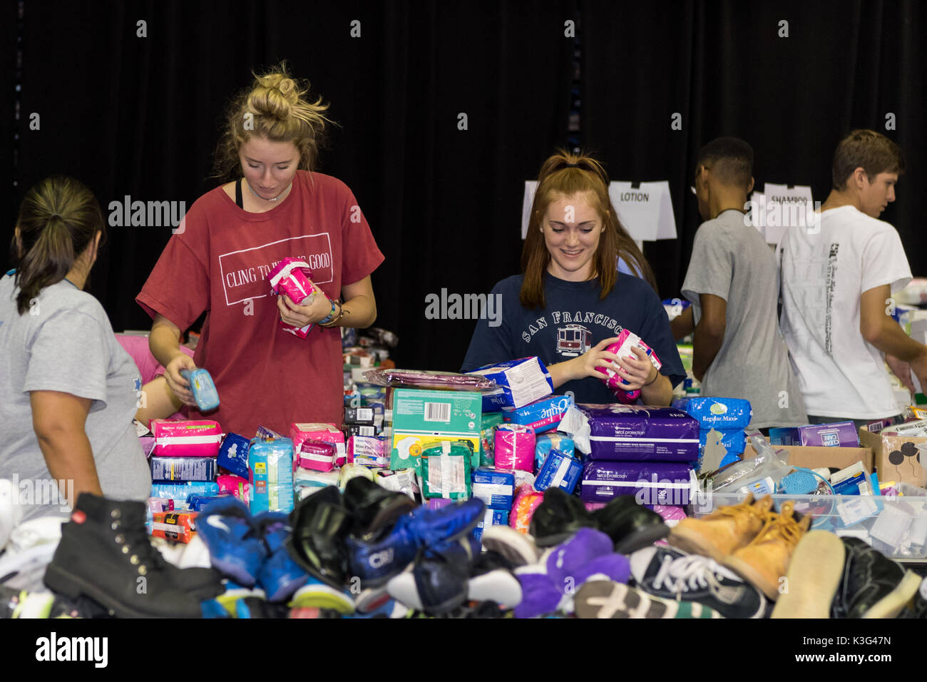 Houston, Texas, US. 1st Sep, 2017. Langham Creek High School students ...