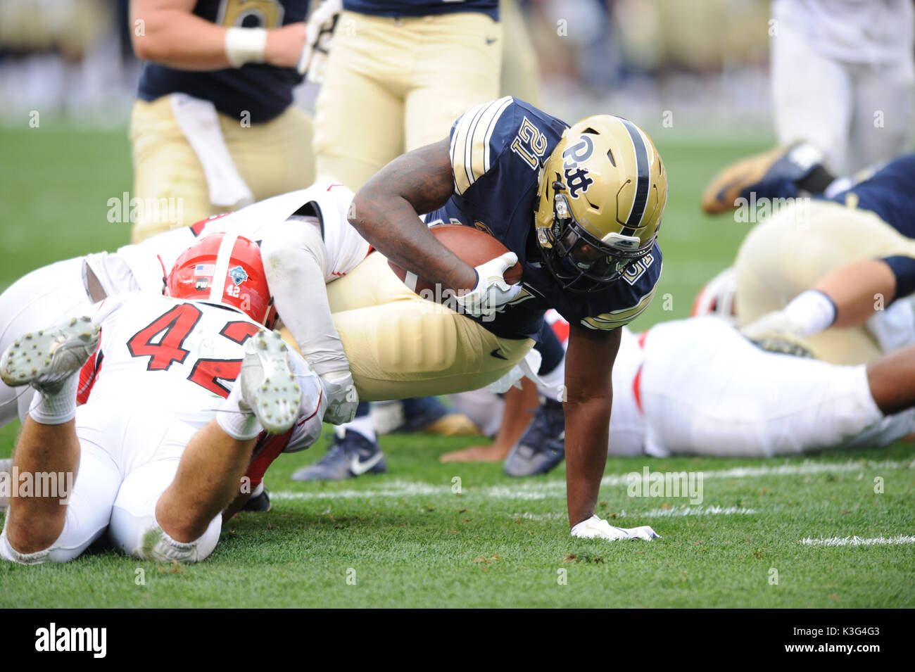 Pittsburgh, PA, USA. 2nd Sep, 2017. A.J. Davis #21 during the Pitt ...