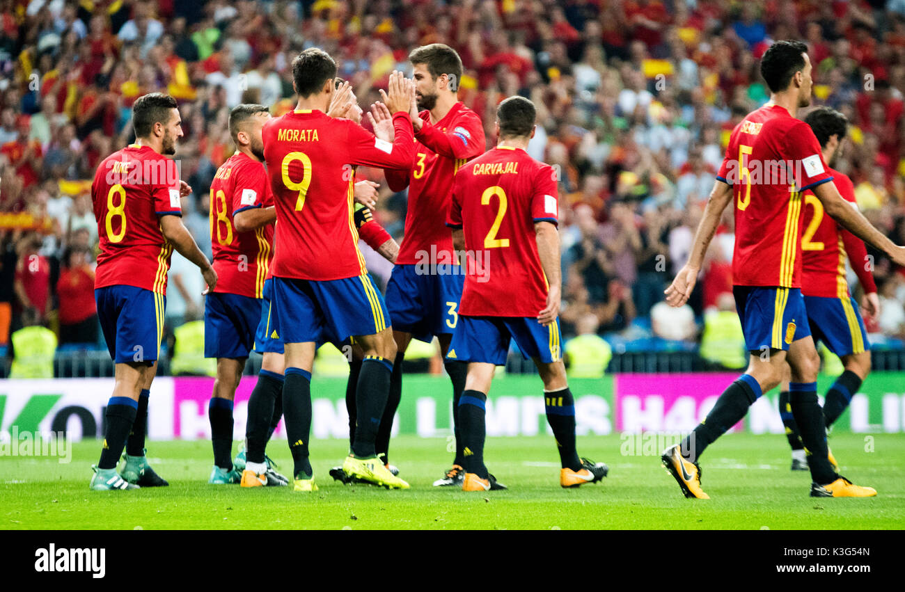 Madrid, Spain. 2nd September, 2017. Spanish team celebrate their third ...