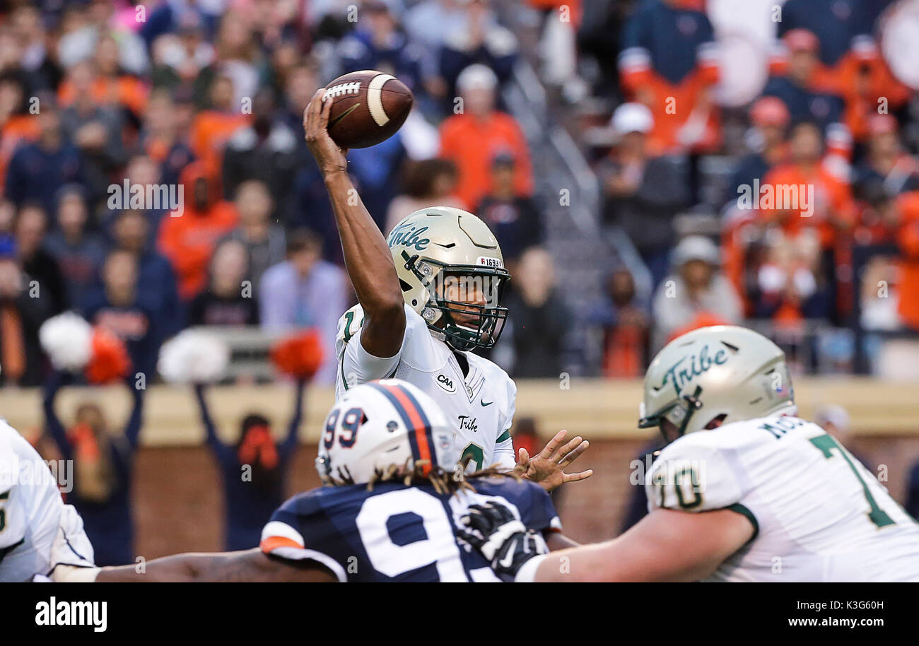 Charlottesville, Virginia, USA. 2nd Sep, 2017. William & Mary Tribe QB ...