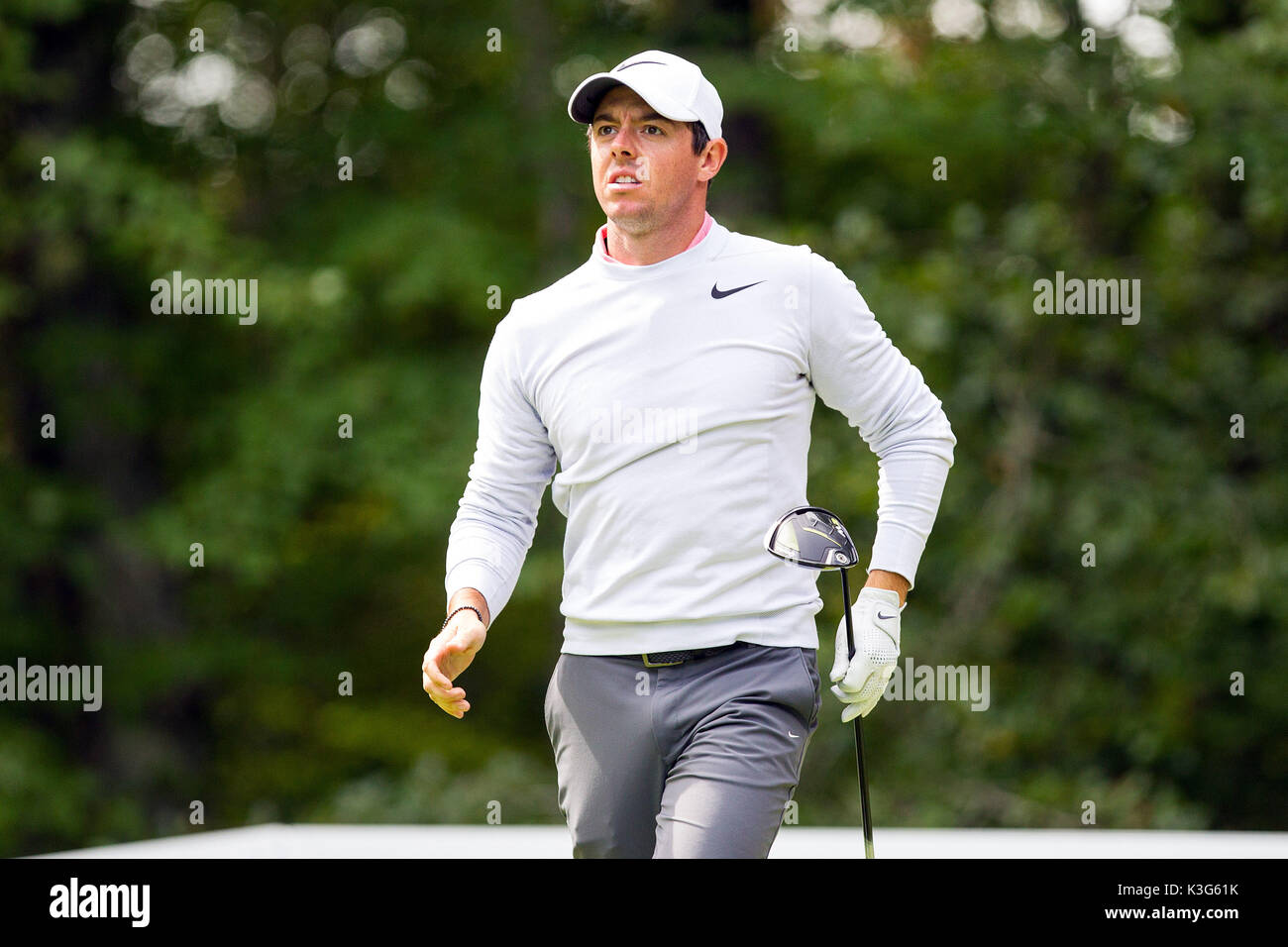 TPC Boston. 2nd Sep, 2017. MA, USA; Rory McIlroy at the second tee box ...