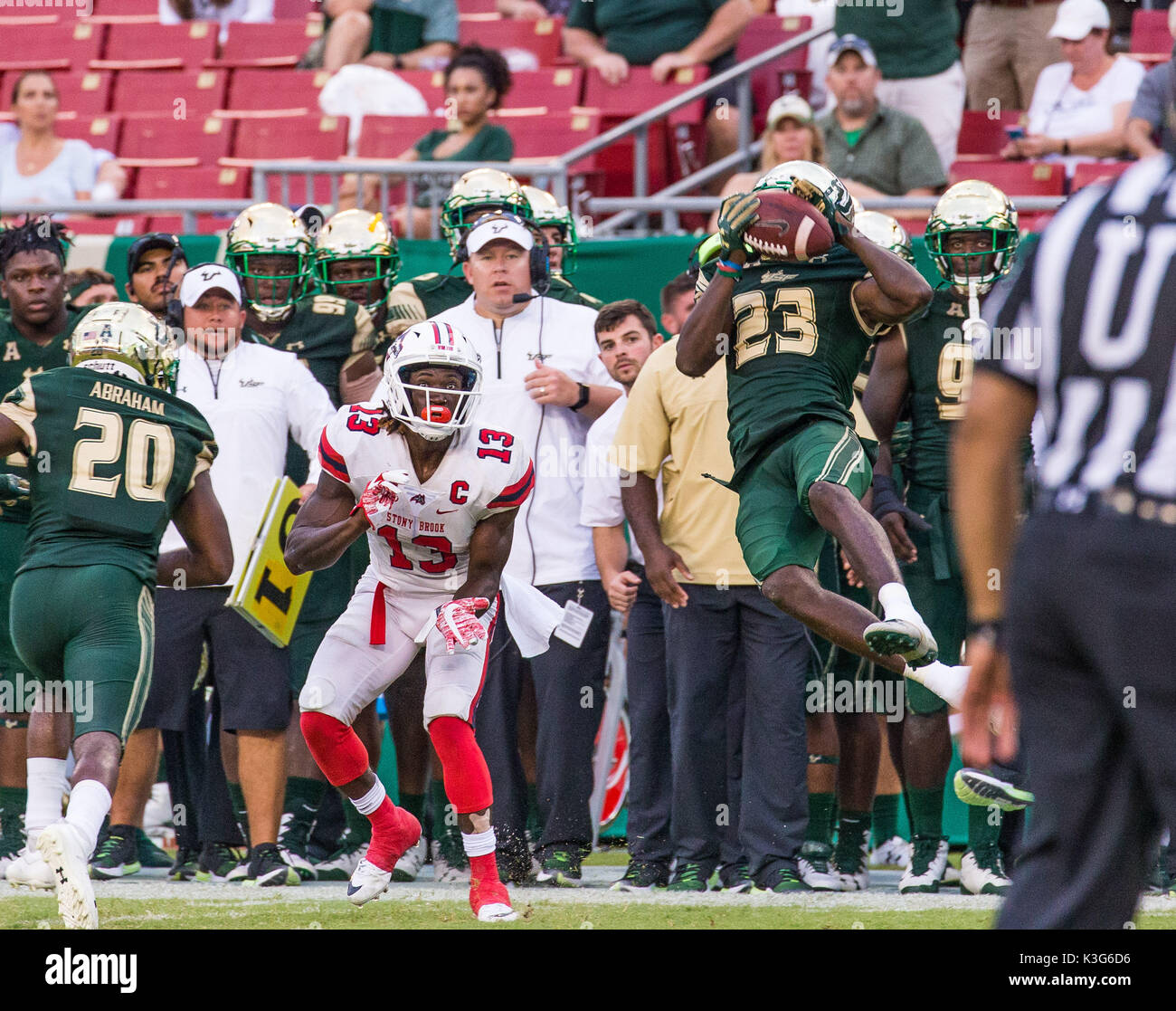 Tampa, Florida, USA. 02nd Sep, 2017. South Florida Bulls defensive ...