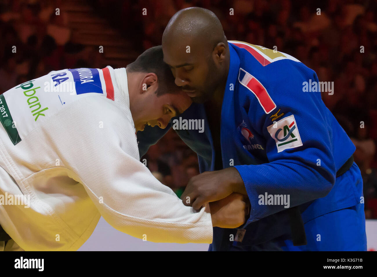 Budapest. 2nd Sep, 2017. Teddy Riner (R) of France and David Moura of ...