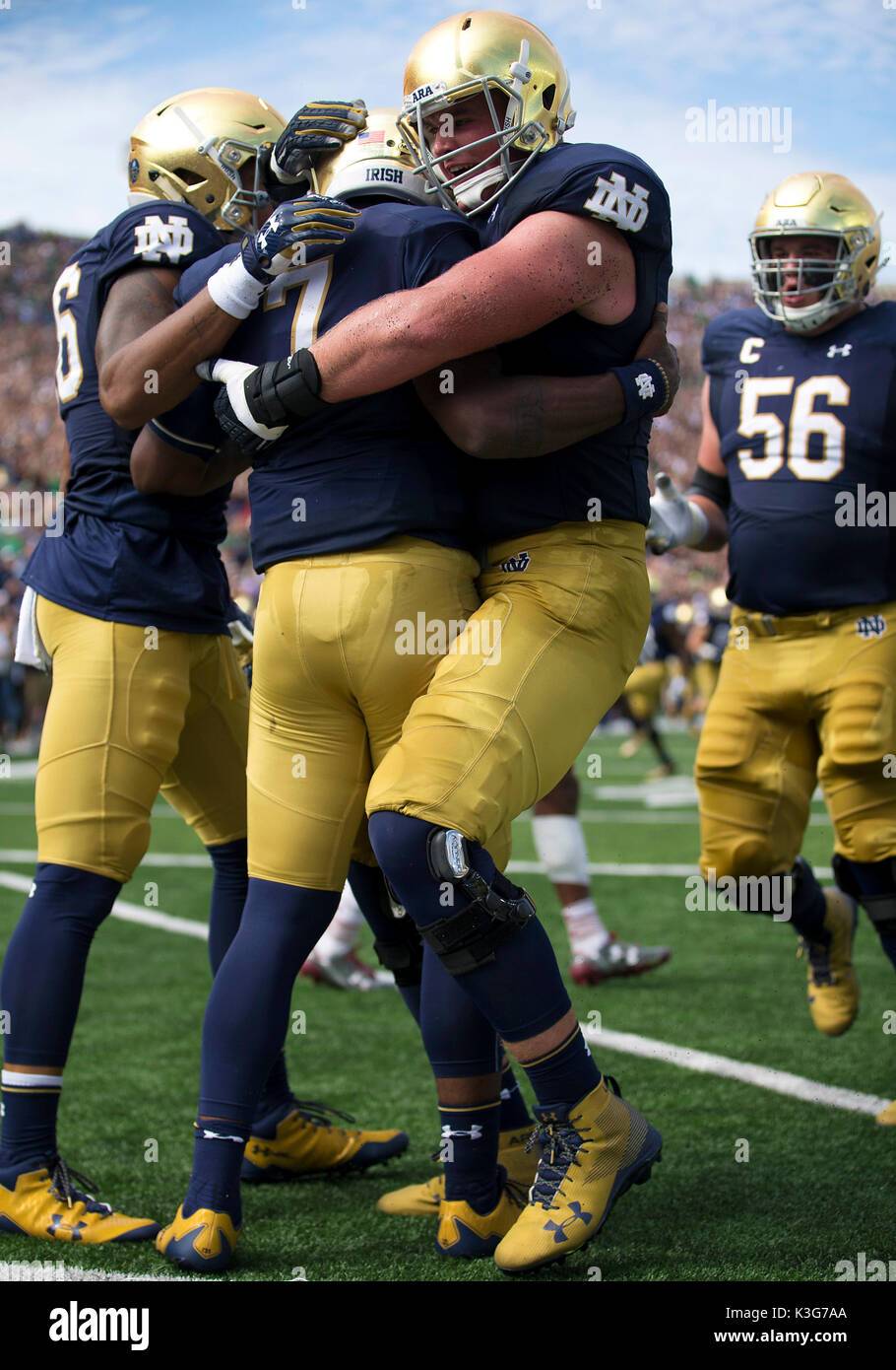 South Bend, Indiana, USA. 02nd Sep, 2017. Players celebrate touchdown ...