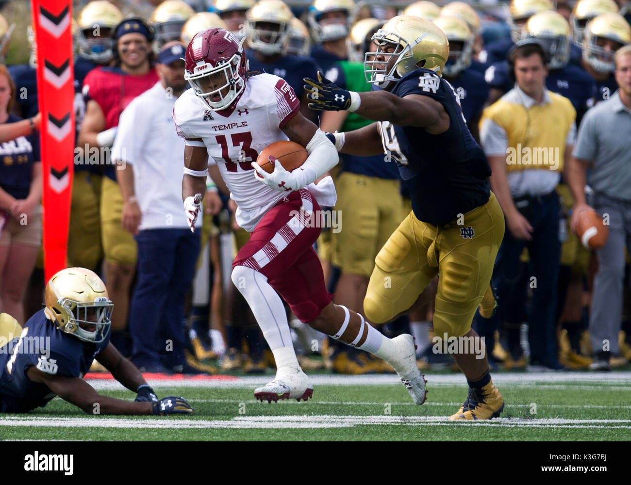 South Bend, Indiana, USA. 02nd Sep, 2017. Temple wide receiver Isaiah ...