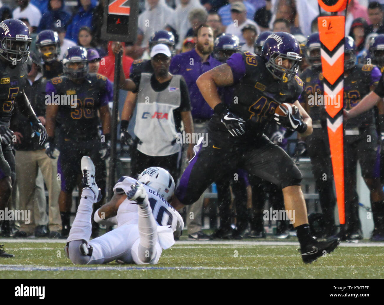Ncaafb. 2nd Sep, 2017. Albany Great Danes fullback Anthony Manzo-Lewis ...