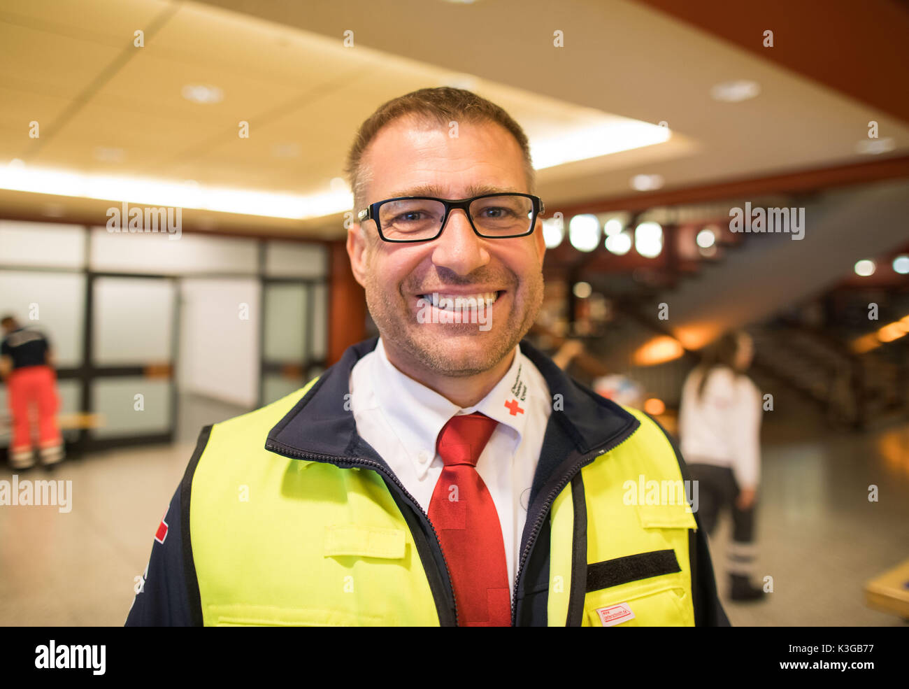 Operation leader Marco Schmitz of the German Red Cross (DRK) stands at ...