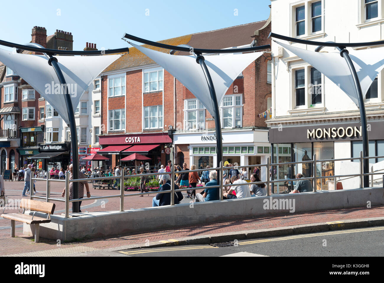 Shops at Montague Place in the town centre of Worthing, West Sussex ...