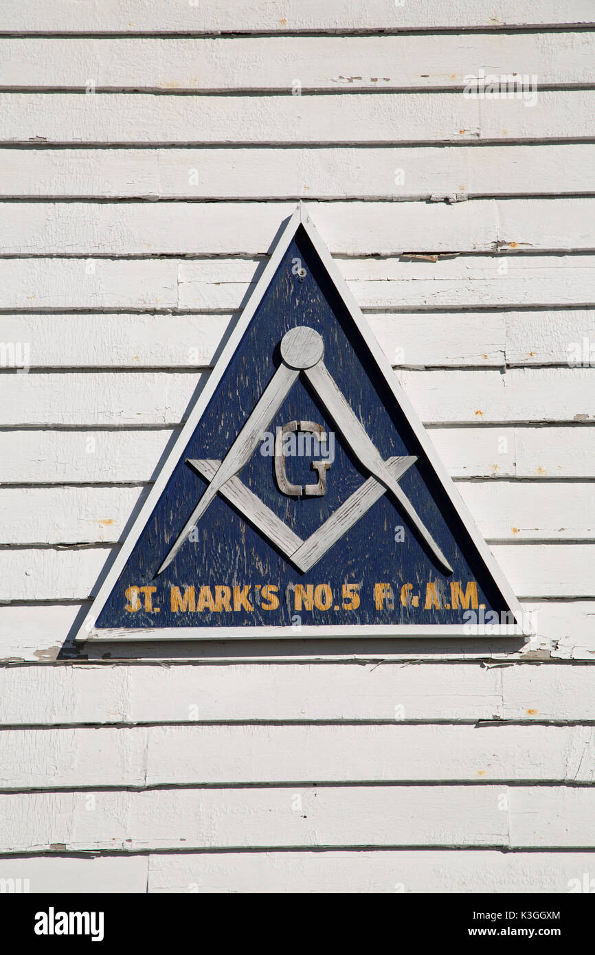 Sign for the masonic temple at St Andrews by-the-Sea in New Brunswick ...