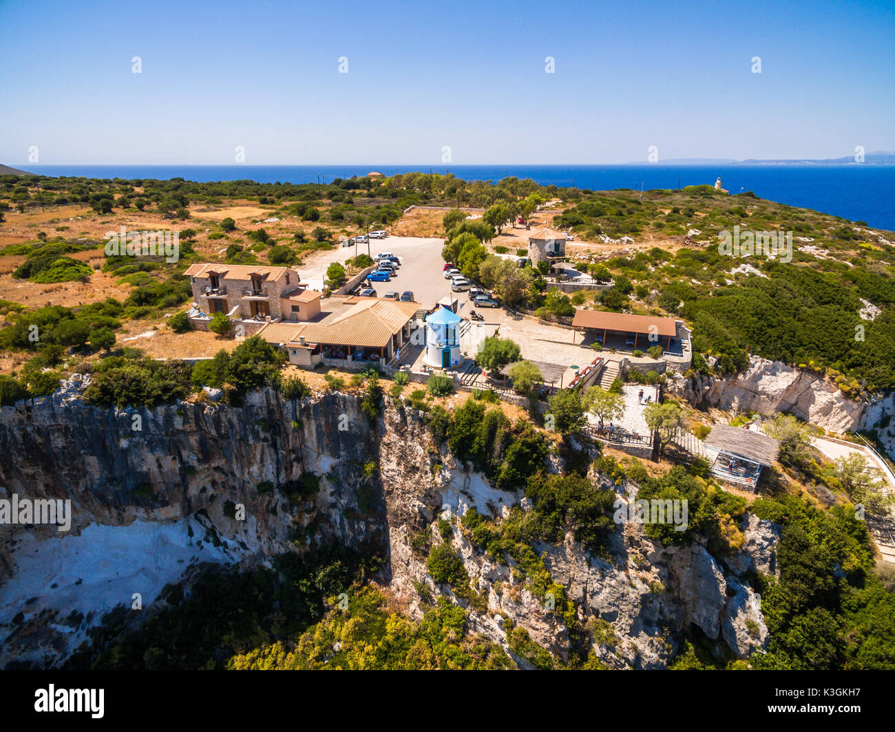 Aerial view of Agios Nikolaos blue caves in Zakynthos (Zante) island ...