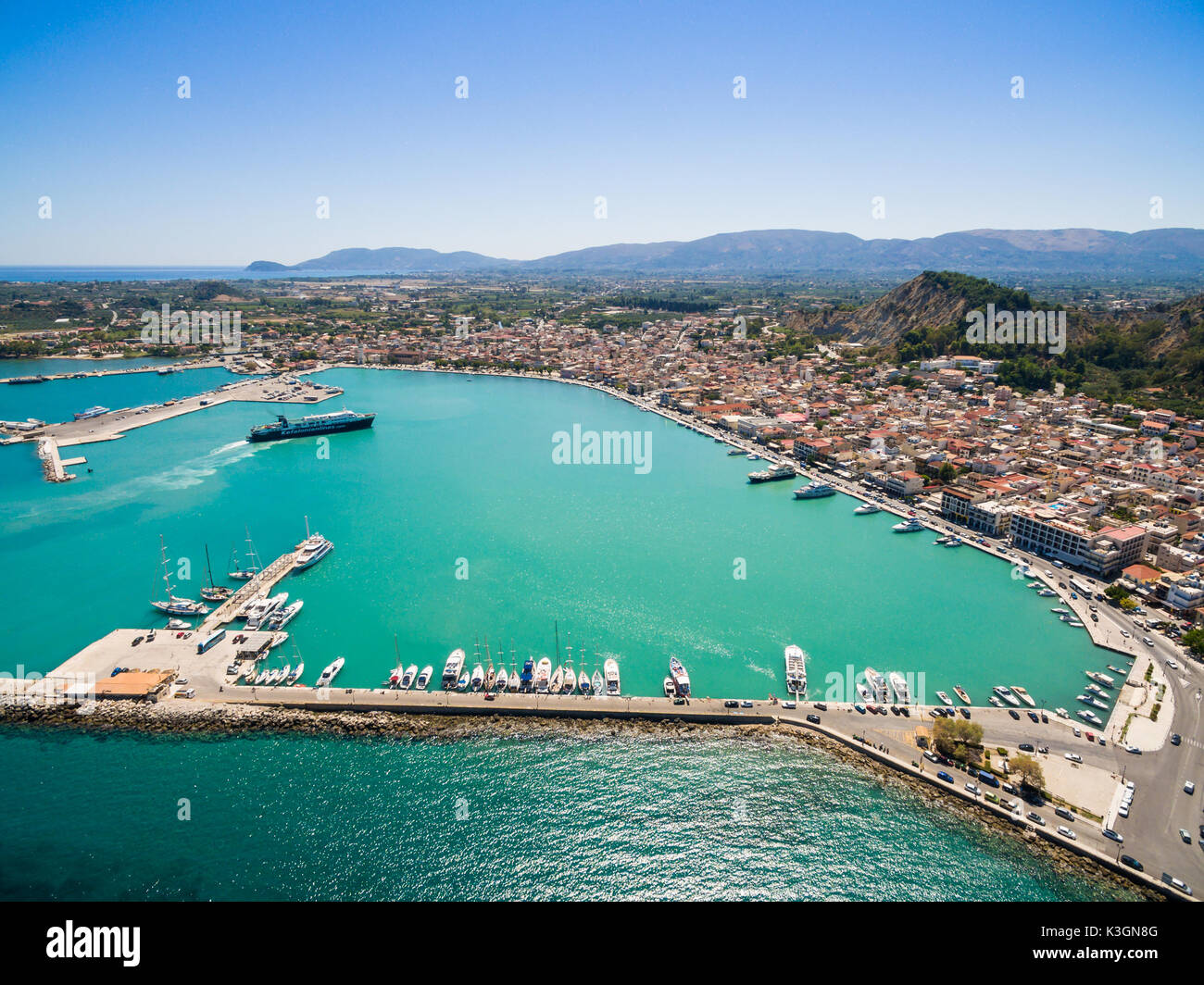Aerial view of Zakynthos city in Zante island, in Greece Stock Photo ...