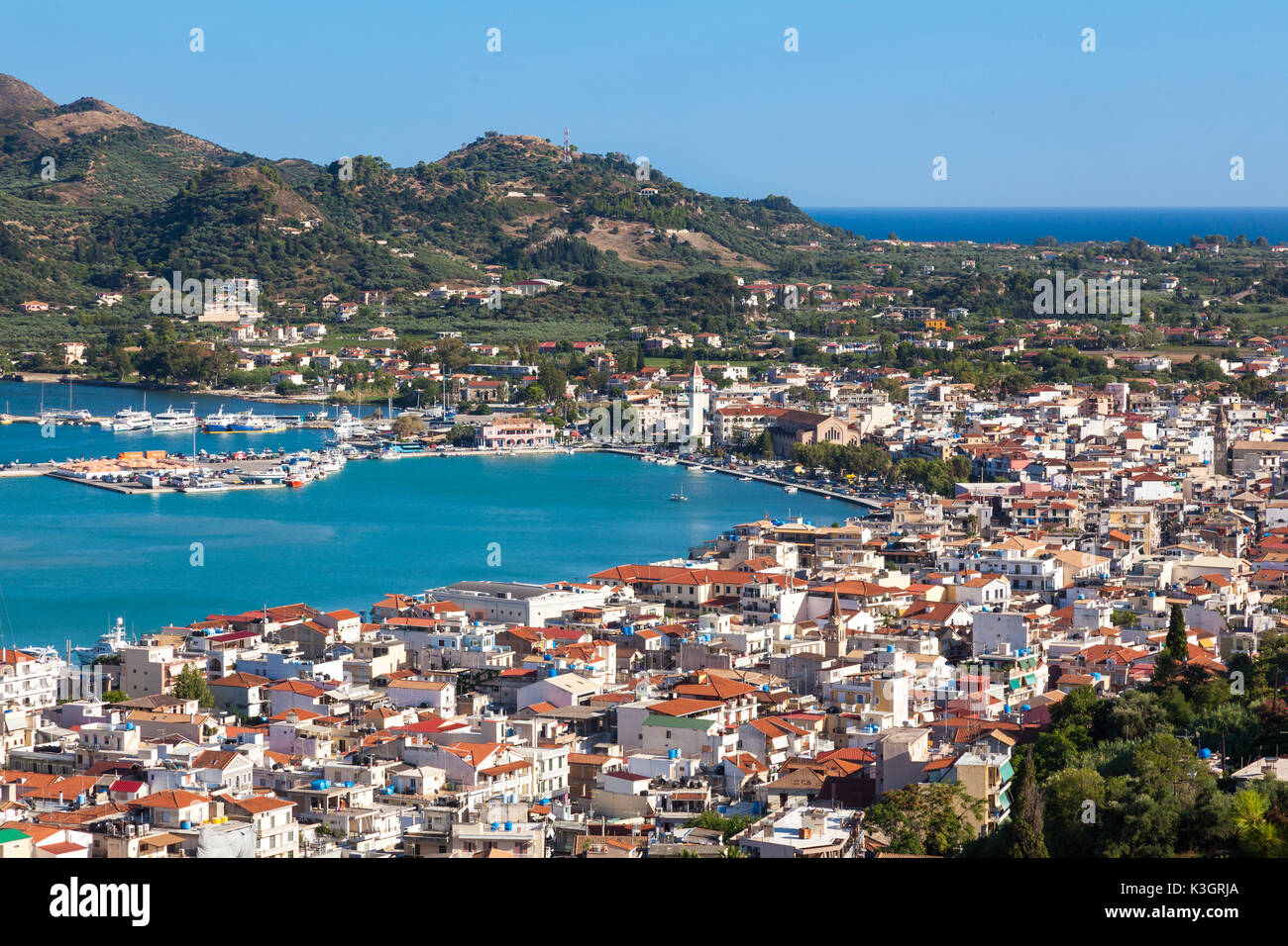 Aerial view of Zakynthos city in Zante island, in Greece Stock Photo ...