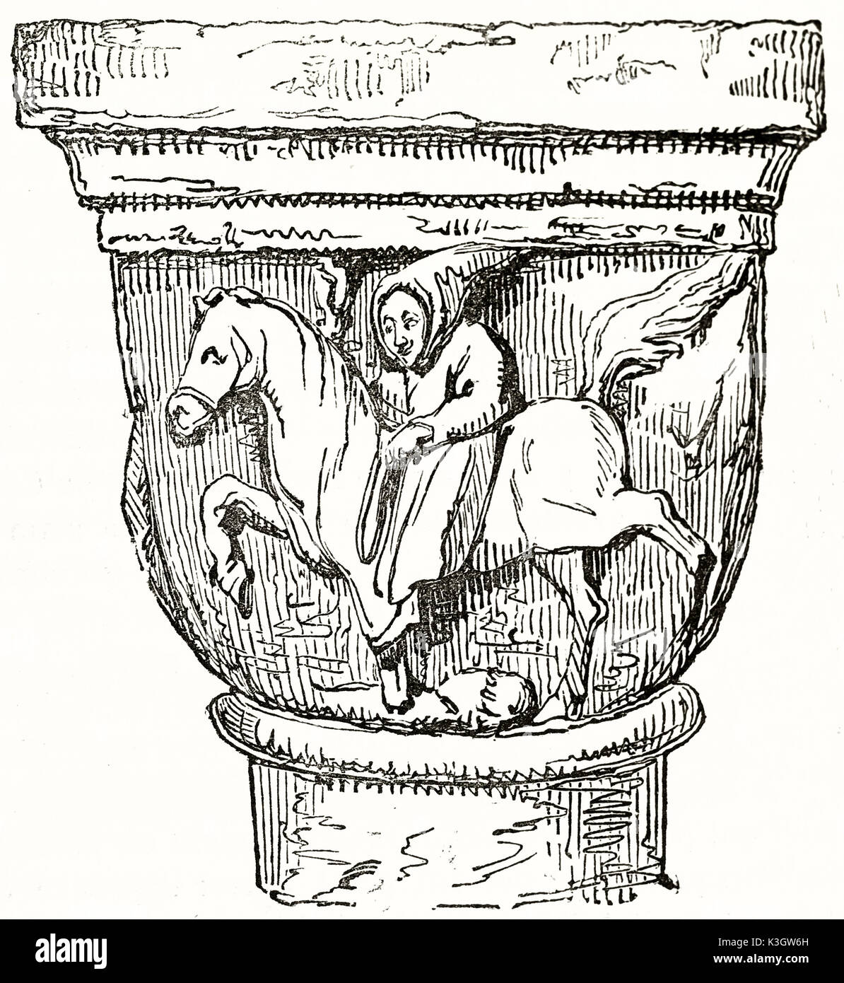 architectonic detail of column capital and base in Saint-Germain-des ...