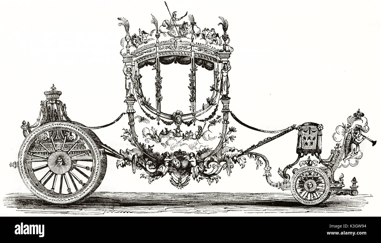 Old illustration of Louis XVI ceremony carriage. By unidentified author ...
