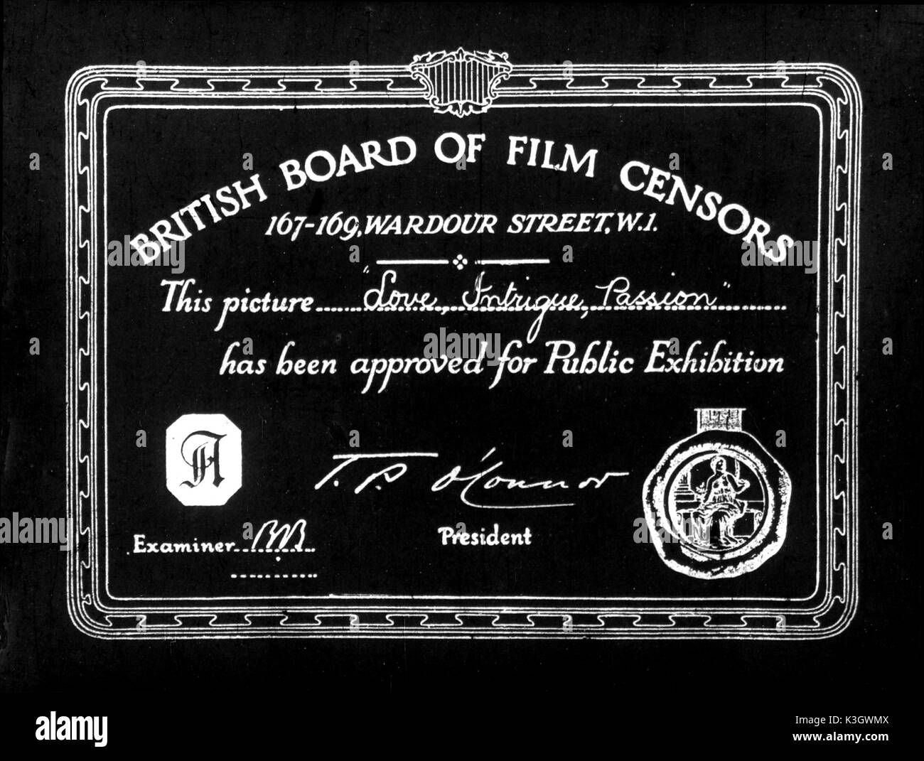 CENSOR'S CERTIFICATE which has to be screened before each film. This ...