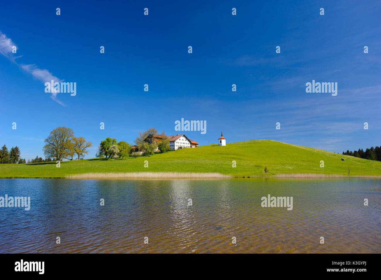 Panorama scenery in Bavaria close farm at the lake Stock Photo - Alamy