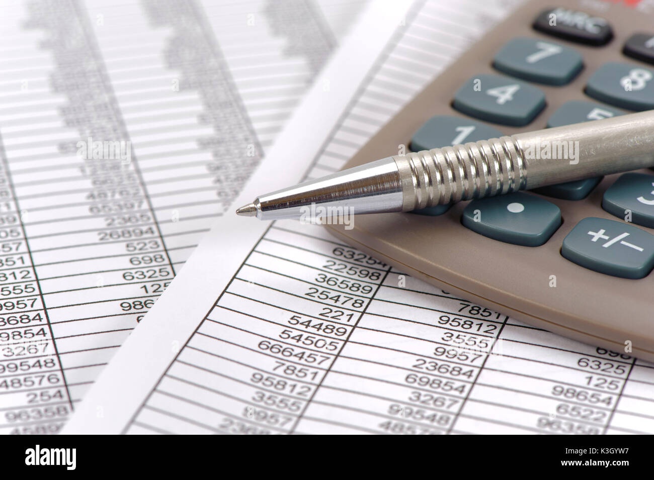 Finances with chart, number table and electronic calculator Stock Photo ...