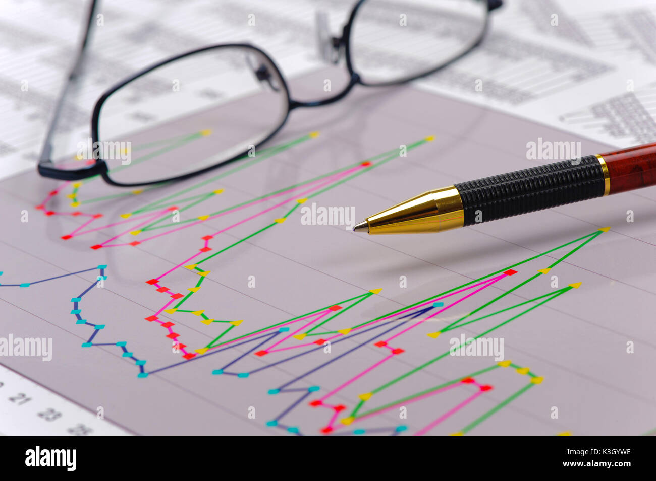 Finances with chart, number table and electronic calculator Stock Photo ...