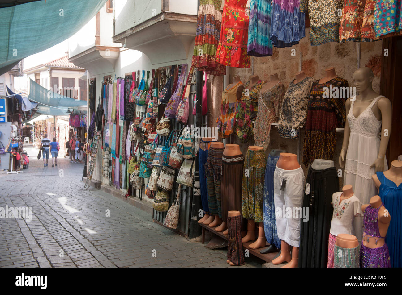 Turkey, Antalya, Old Town, Uzun Carsi Sokak, souvenir shops and tourist ...