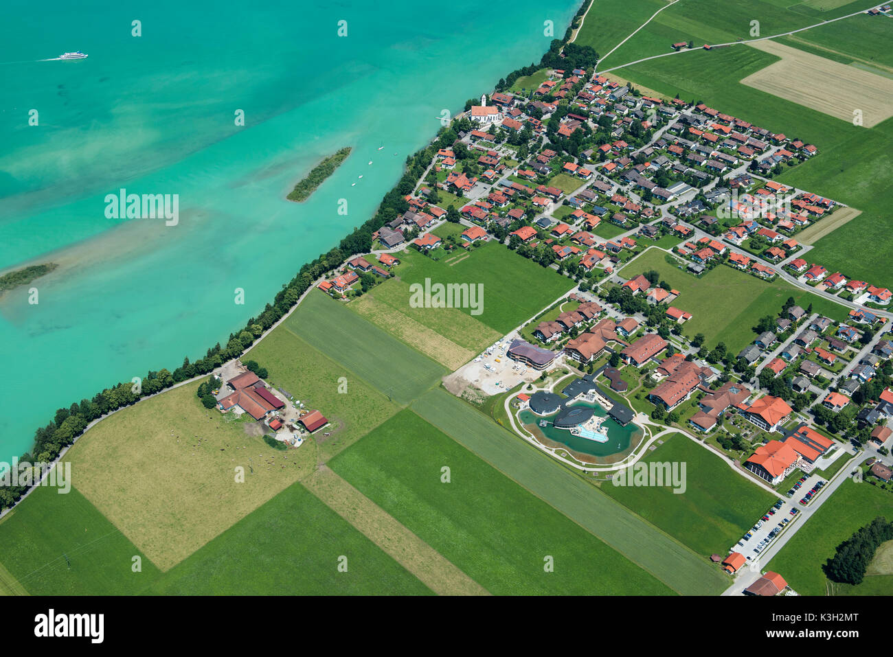 Waltenhofen at Füssen, Forggensee, aerial picture, Allgäu, Bavaria ...