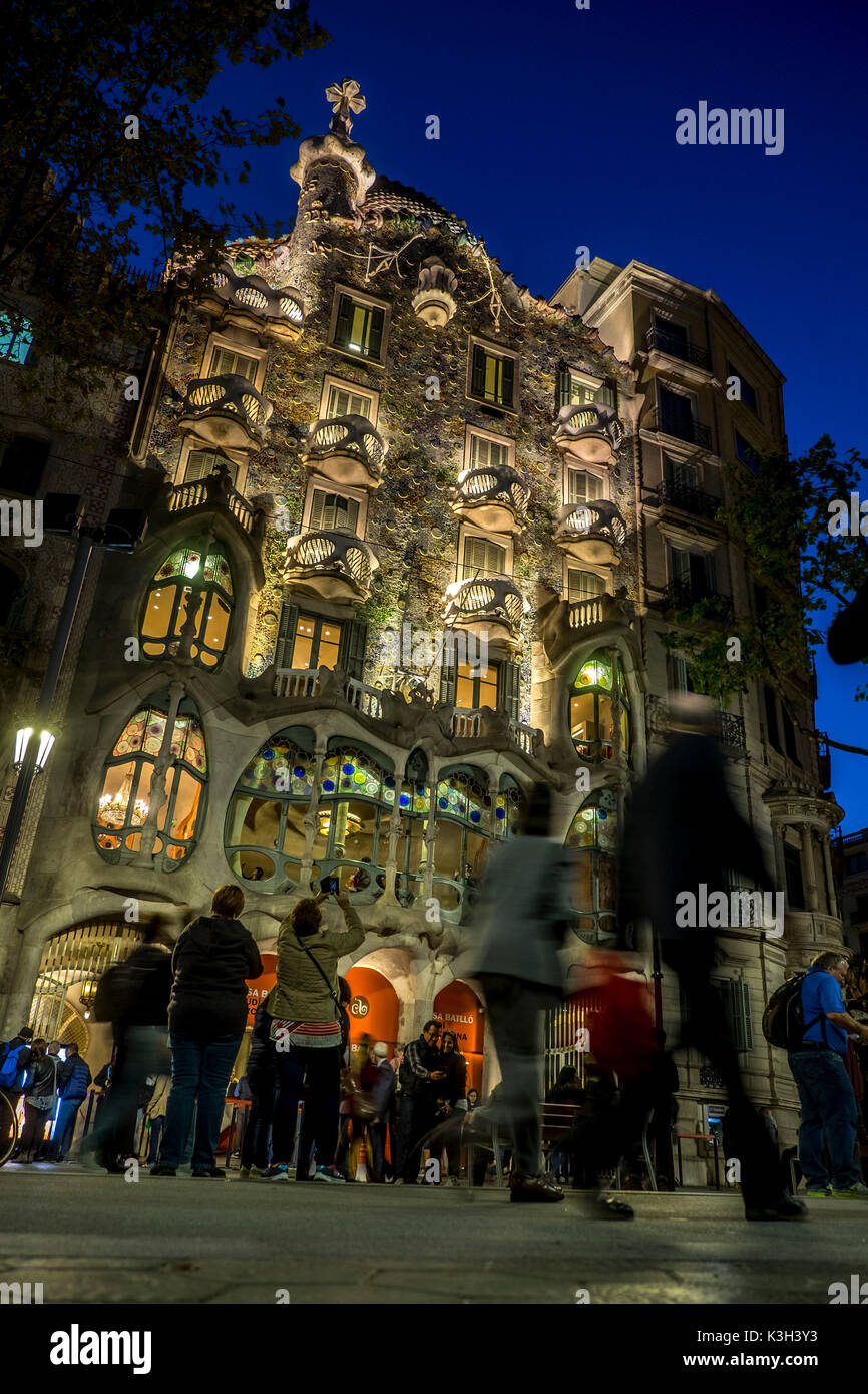Facade of Casa Batlló, by architect Antoni Gaudi, Barcelona, Catalonia ...