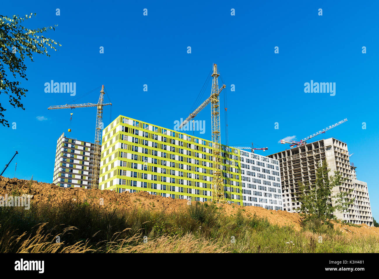 Construction of houses of different architecture in Moscow, Russia ...
