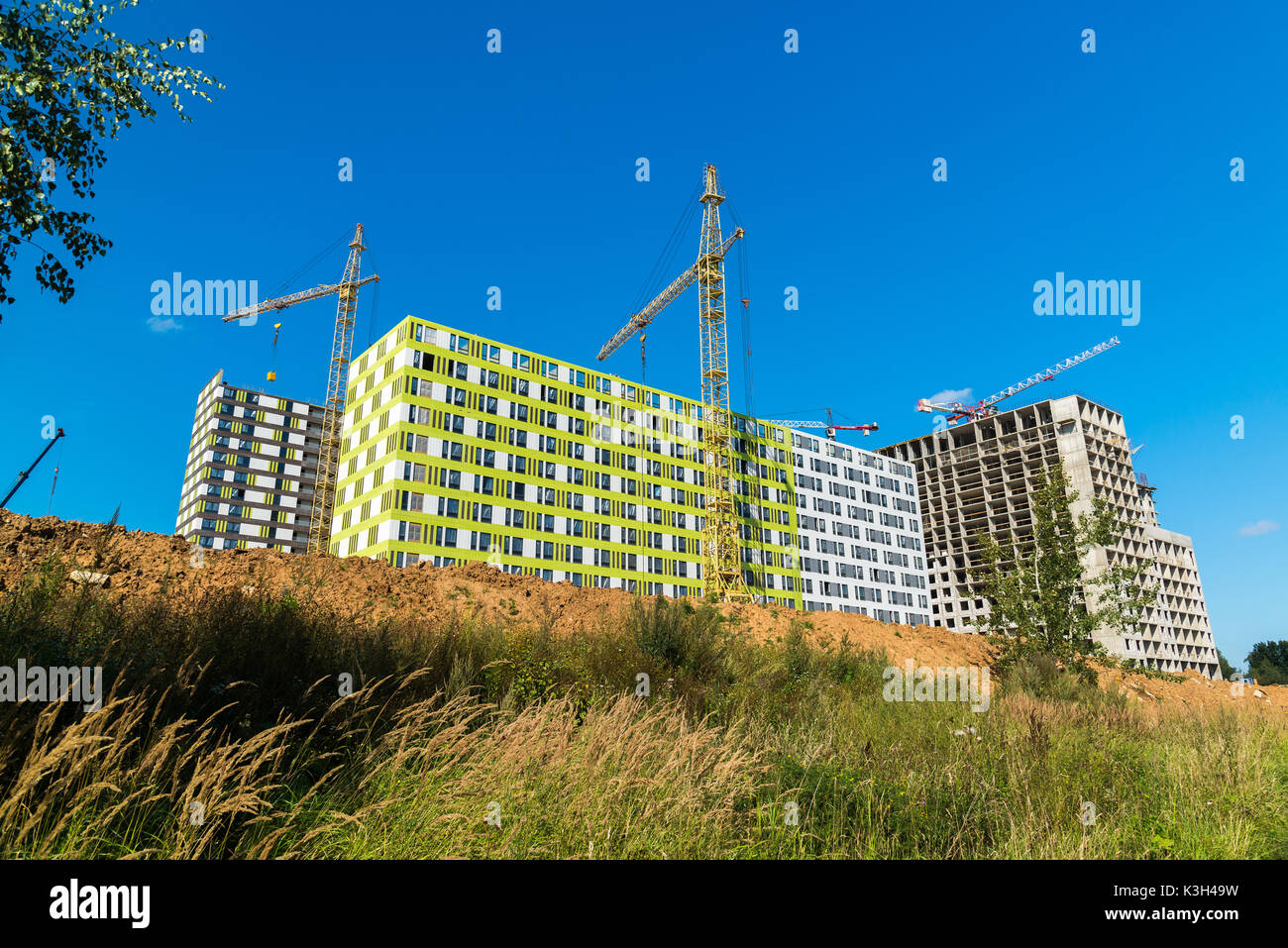 Construction of houses of different architecture in Moscow, Russia ...