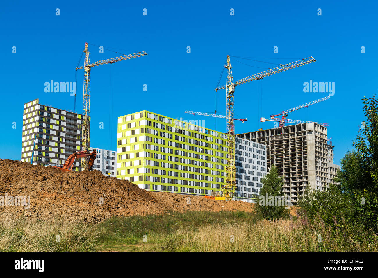 Construction of houses of different architecture in Moscow, Russia ...