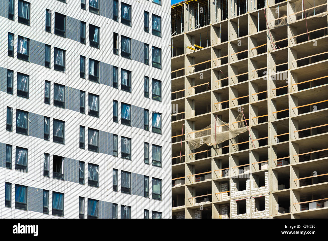 Construction of houses of different architecture in Moscow, Russia ...