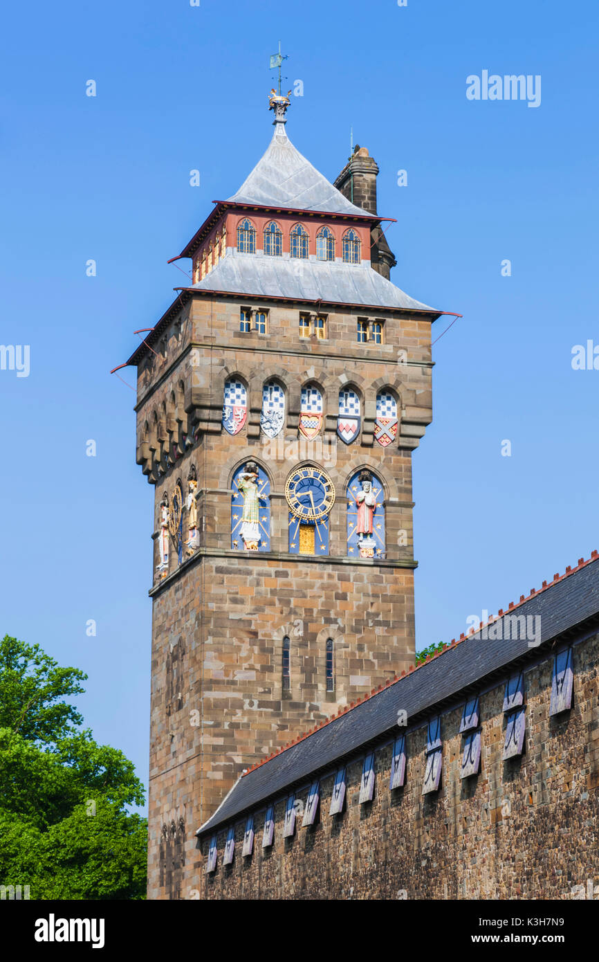 Wales, Cardiff, Cardiff Castle, Clock Tower Stock Photo - Alamy