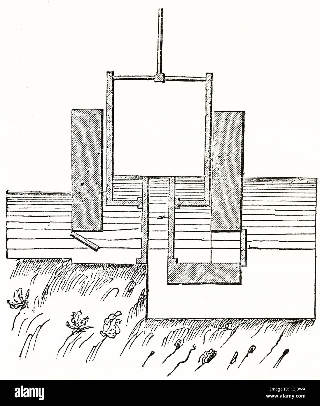 Old schematic illustration of Jappelli machine for marshes drying up ...