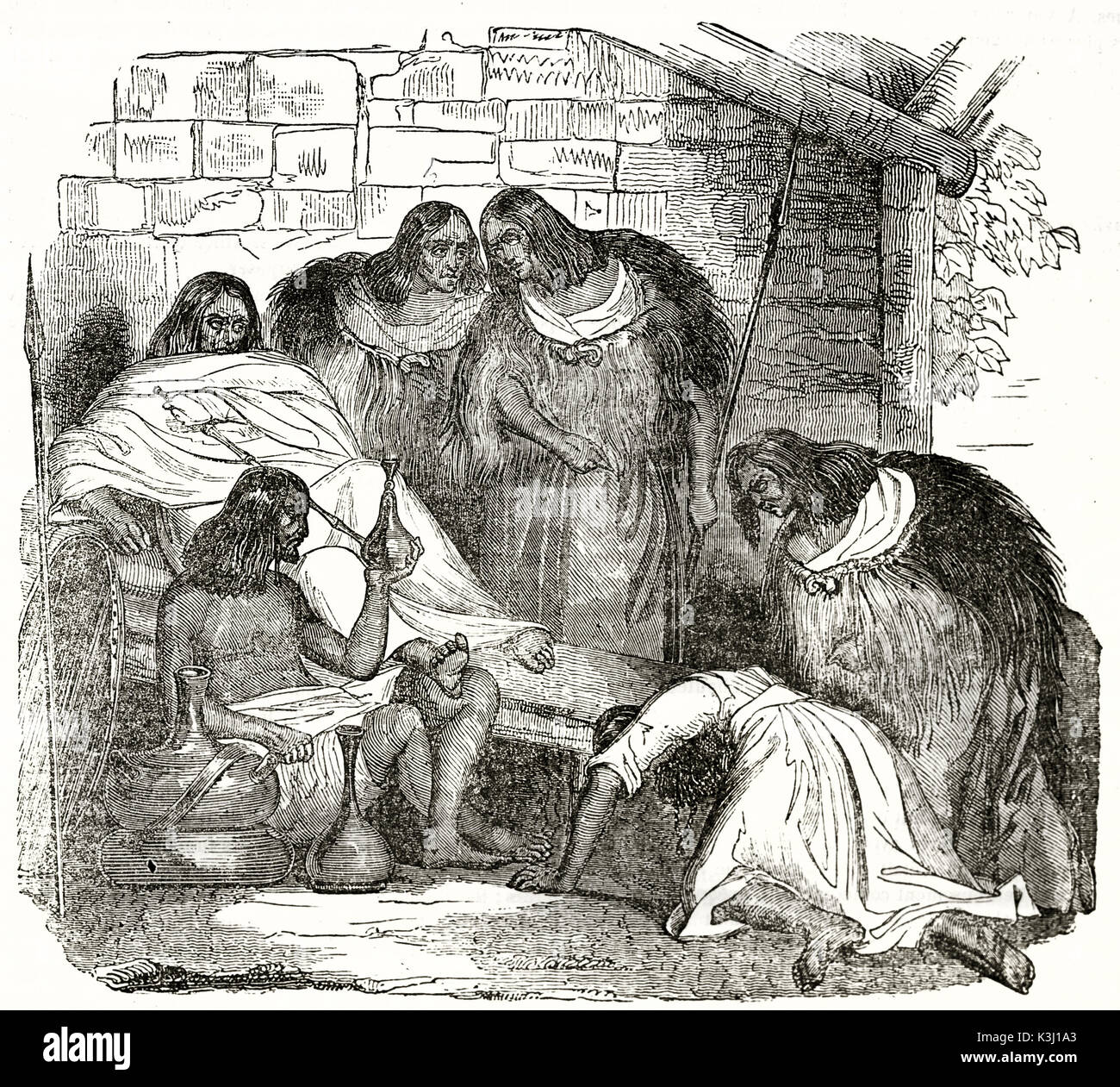 Old illustration of King of Abyssinia, his courtiers and supplicants ...