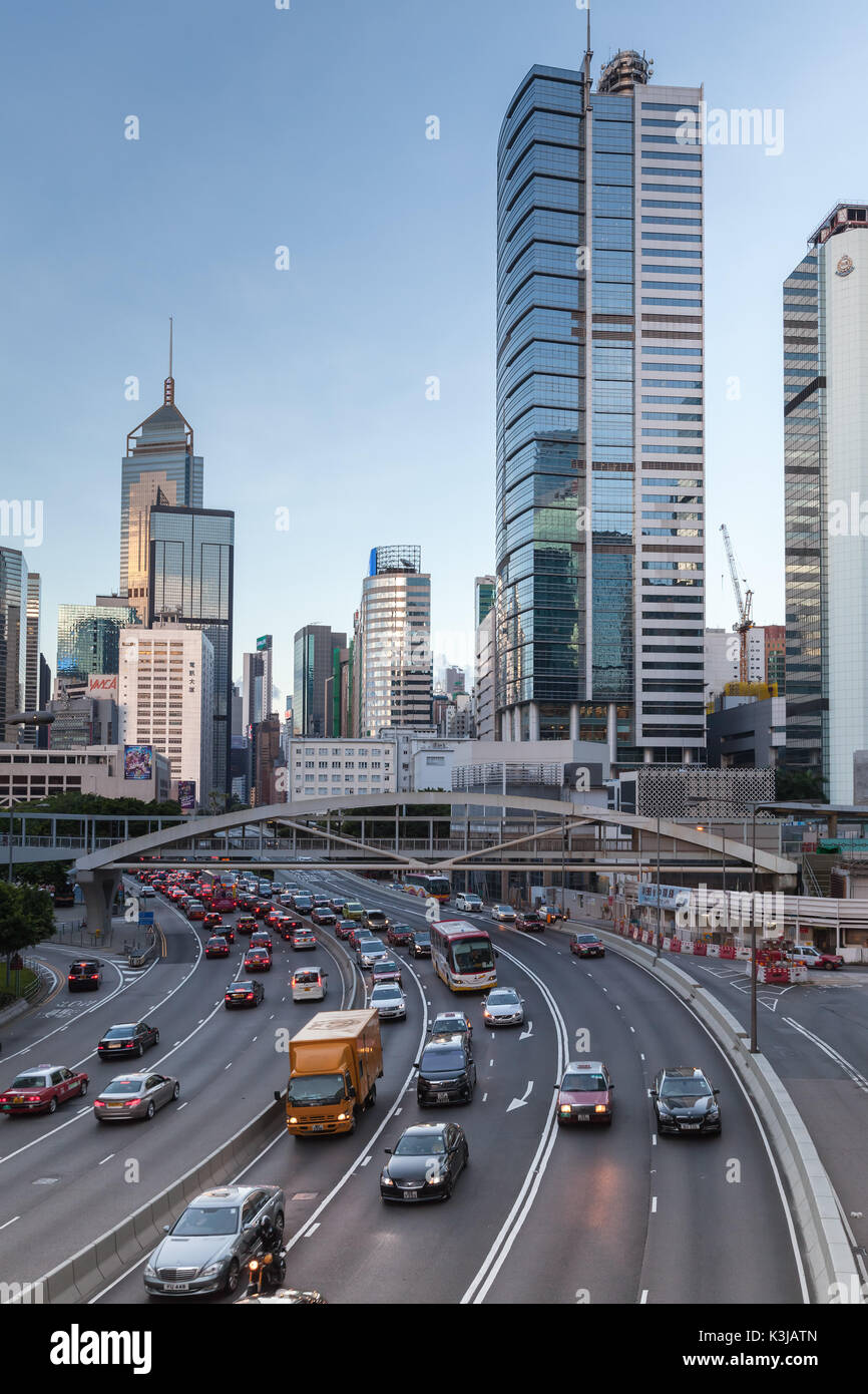 Hong Kong - July 11, 2017: Connaught Rd Central, vertical street view ...