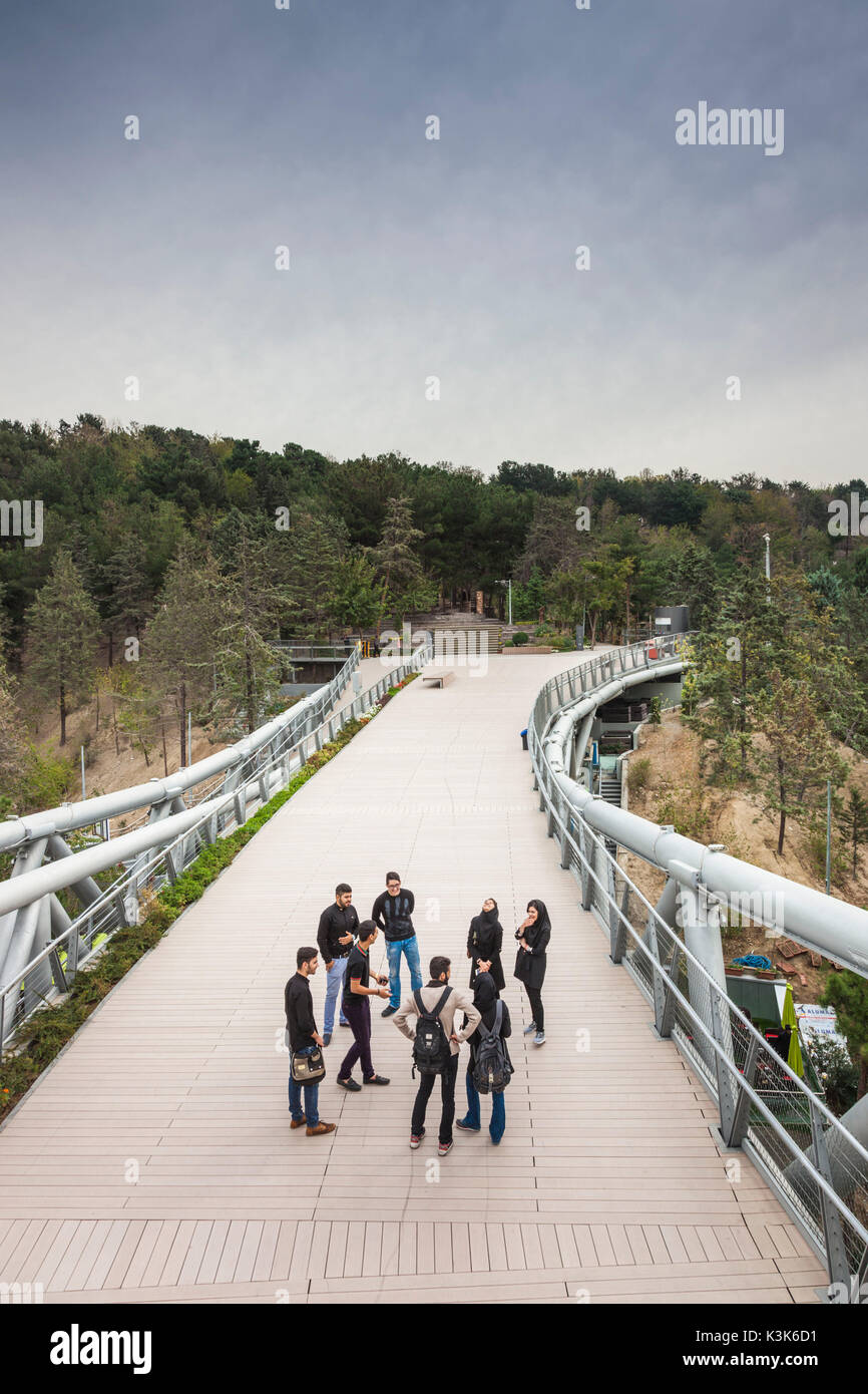 Iran, Tehran, city skyline from the Pole e Tabiat Nature Bridge ...