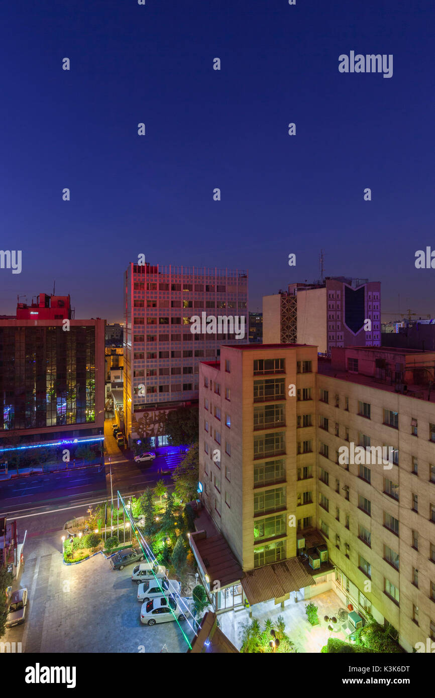 Iran, Tehran, elevated city view above Taleghani Avenue, dawn Stock ...