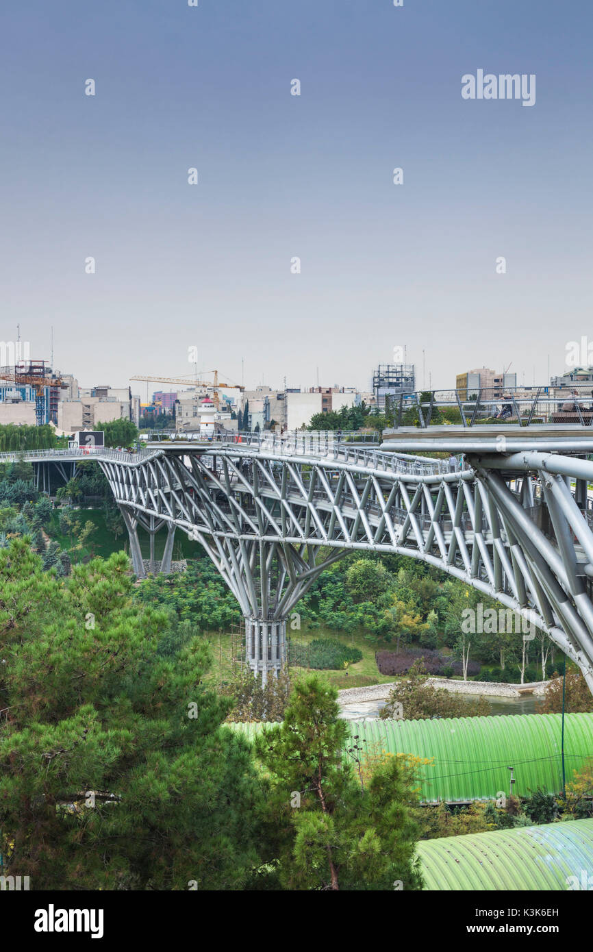 Iran, Tehran, city skyline from the Pole e Tabiat Nature Bridge ...