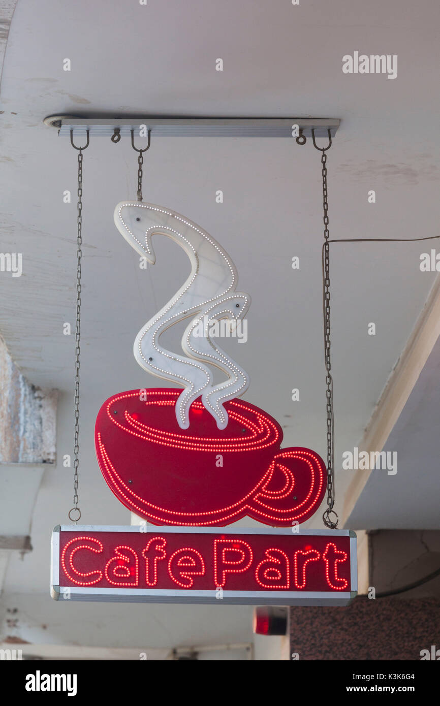 Iran, Central Iran, Esfahan, neon coffee cup sign Stock Photo - Alamy