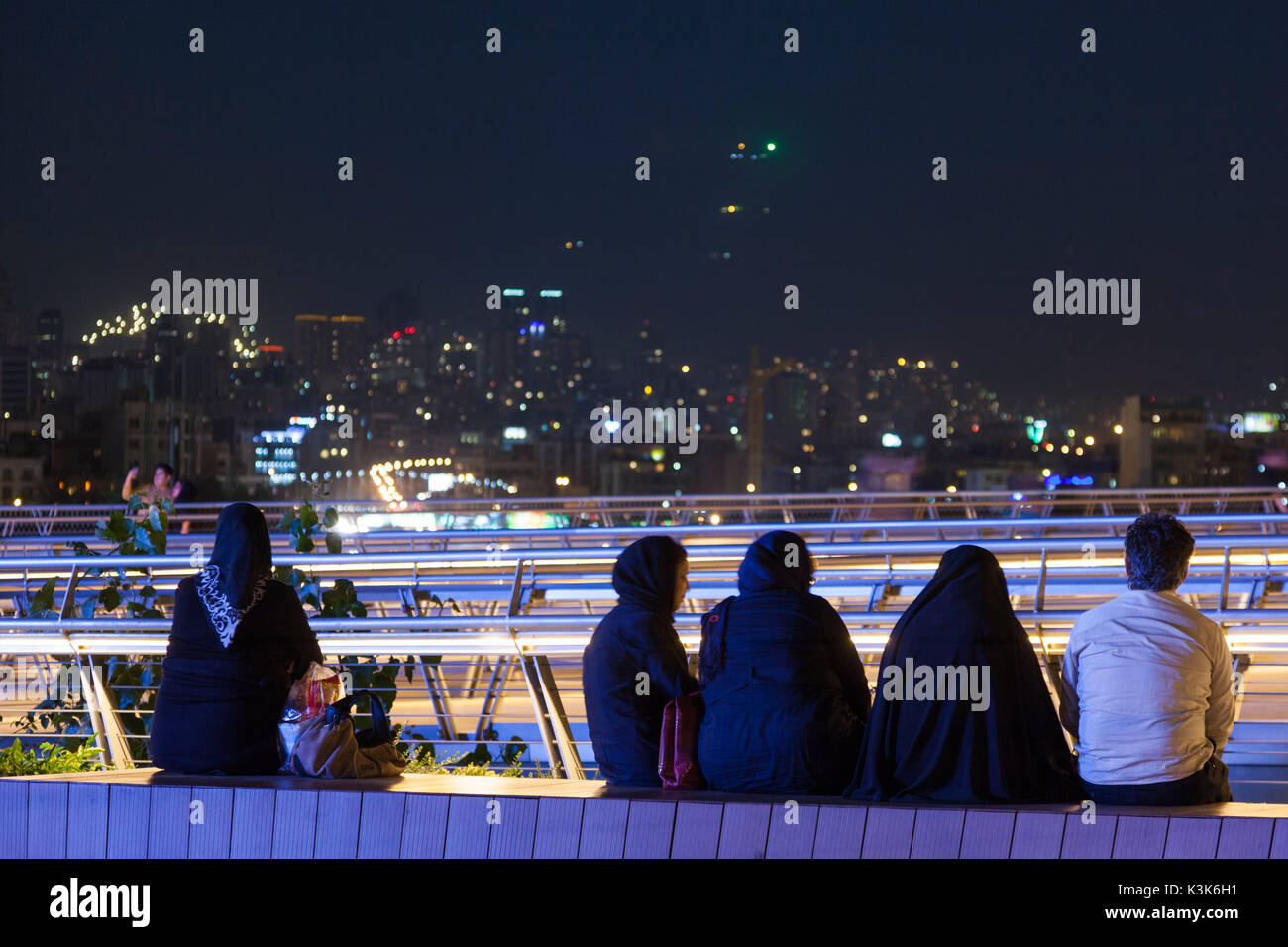 Iran, Tehran, city skyline from the Pole e Tabiat Nature Bridge ...