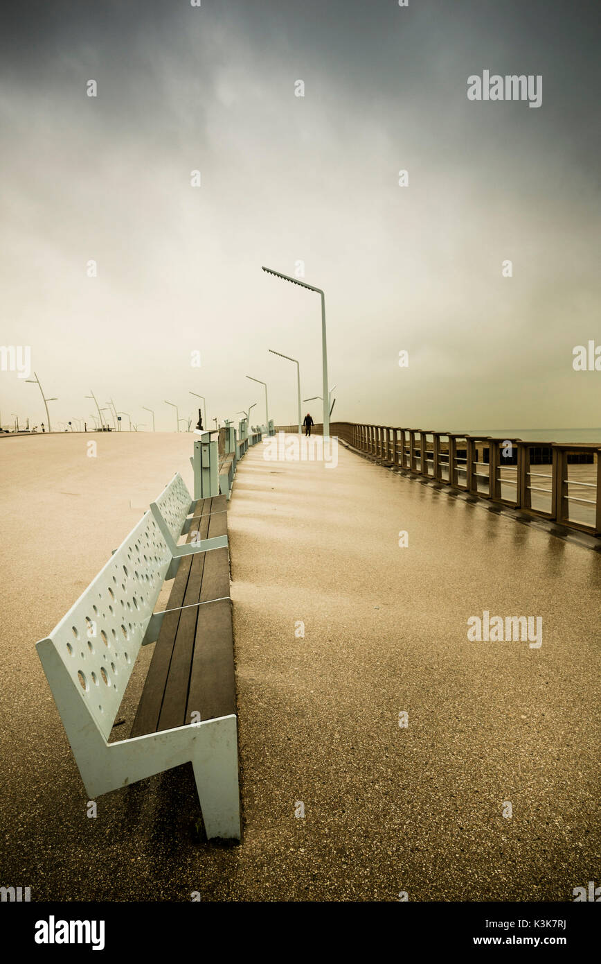 Netherlands, Scheveningen, Strand Noord Beach walkway, winter Stock ...
