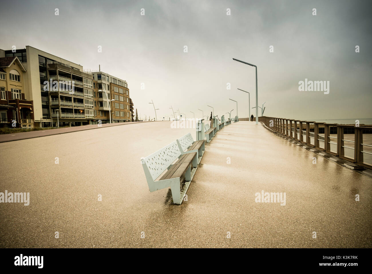 Netherlands, Scheveningen, Strand Noord Beach walkway, winter Stock ...