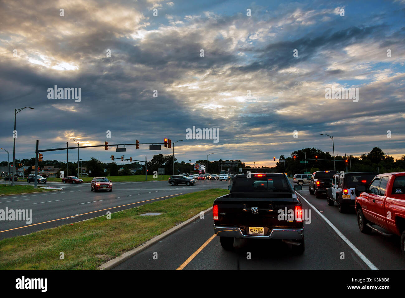 Car driving road aerial sunset hi-res stock photography and images - Alamy
