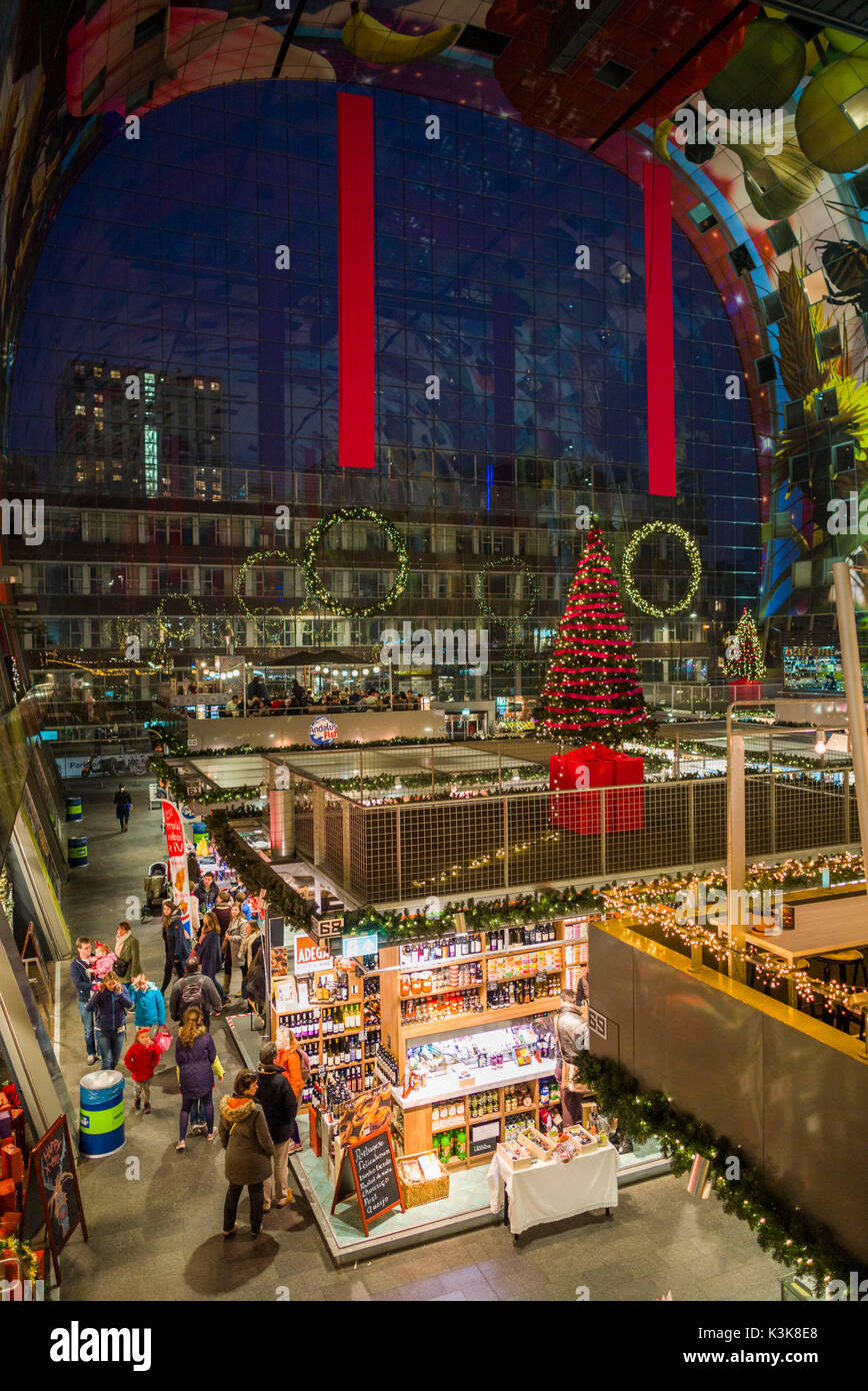 Netherlands, Rotterdam, Markthal foodhall, elevated interior view Stock ...