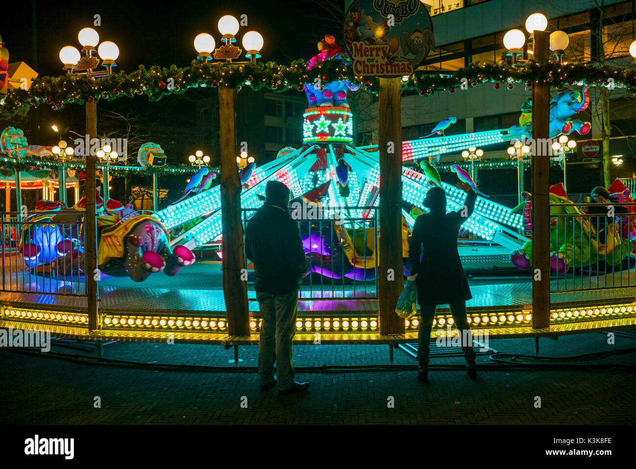 Netherlands, Rotterdam, Christmas Market and Carnival, evening Stock ...