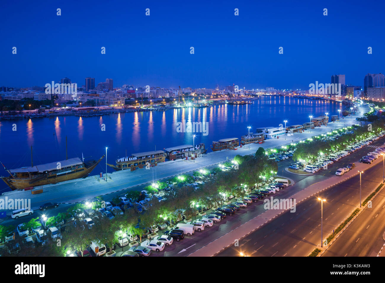 UAE, Dubai, Deira, elevated view of Dubai Creek, dawn Stock Photo - Alamy