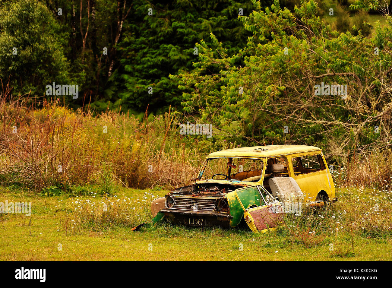 Old scrap vehicle in a meadow Stock Photo - Alamy